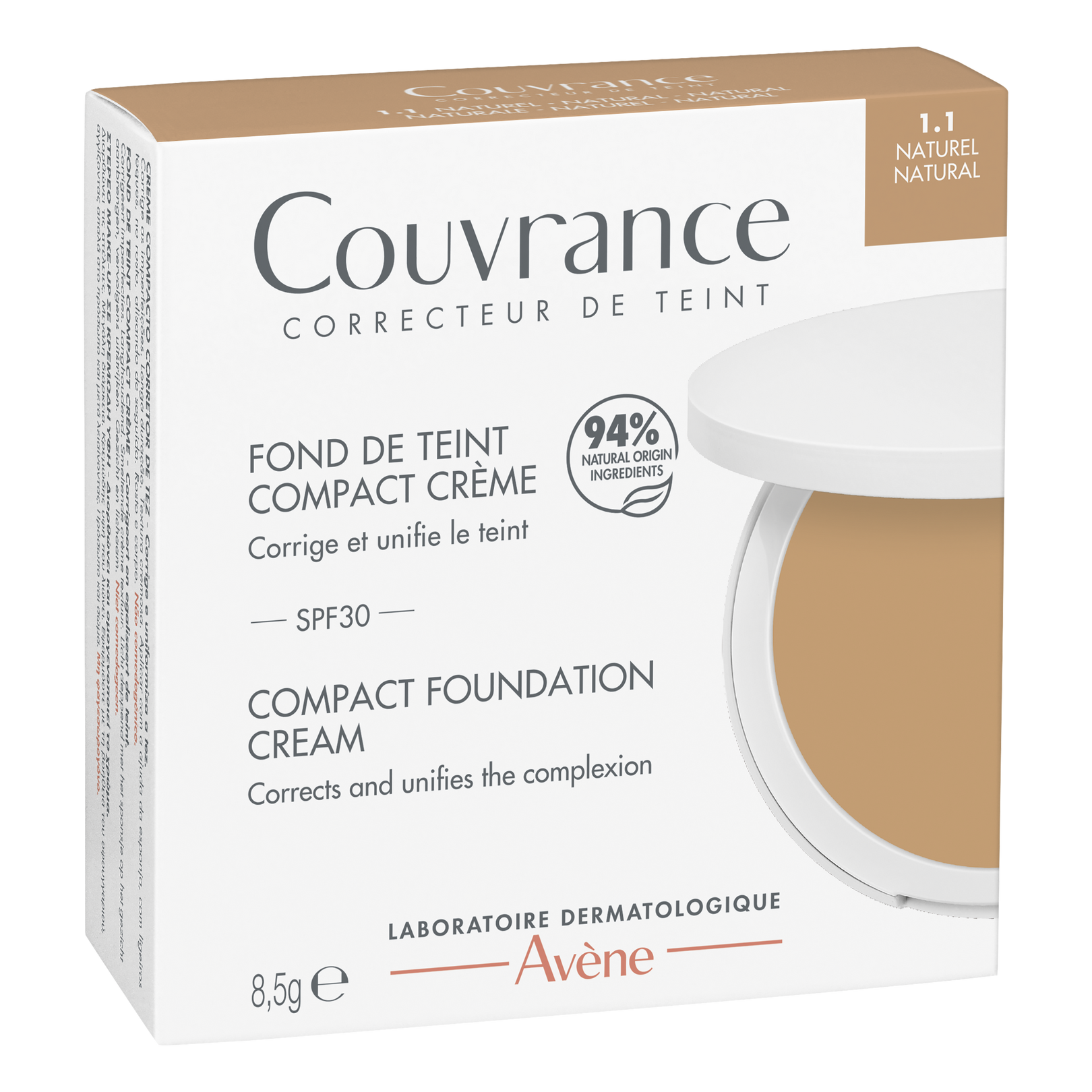 COUVRANCE Fond de Teint Compact Crème 1.1 Naturel | Eau Thermale Avène